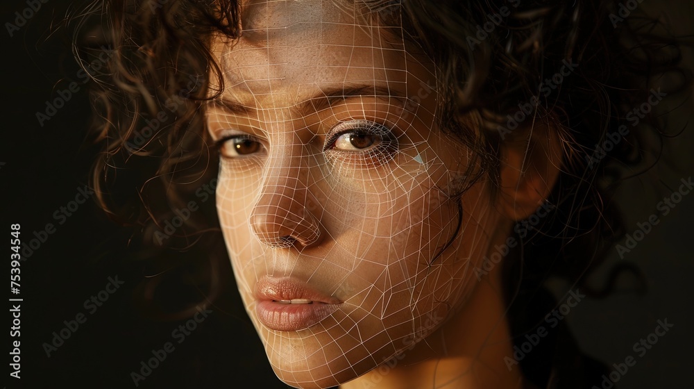 Woman's face with AI wireframe for artificial intelligence deepfakes ...