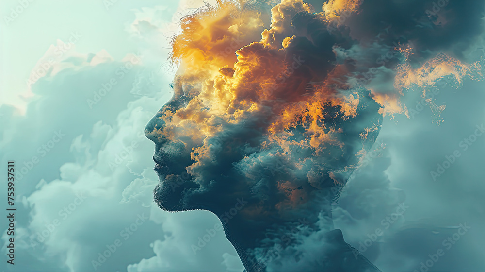 mental health awareness art of lady brain messed up with clouds, Self ...