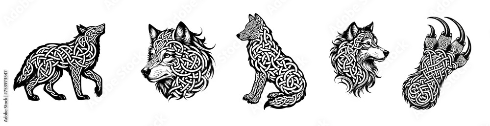 Celtic Wolf Elements Tattoo Design in Elegant Black and White. Claw ...