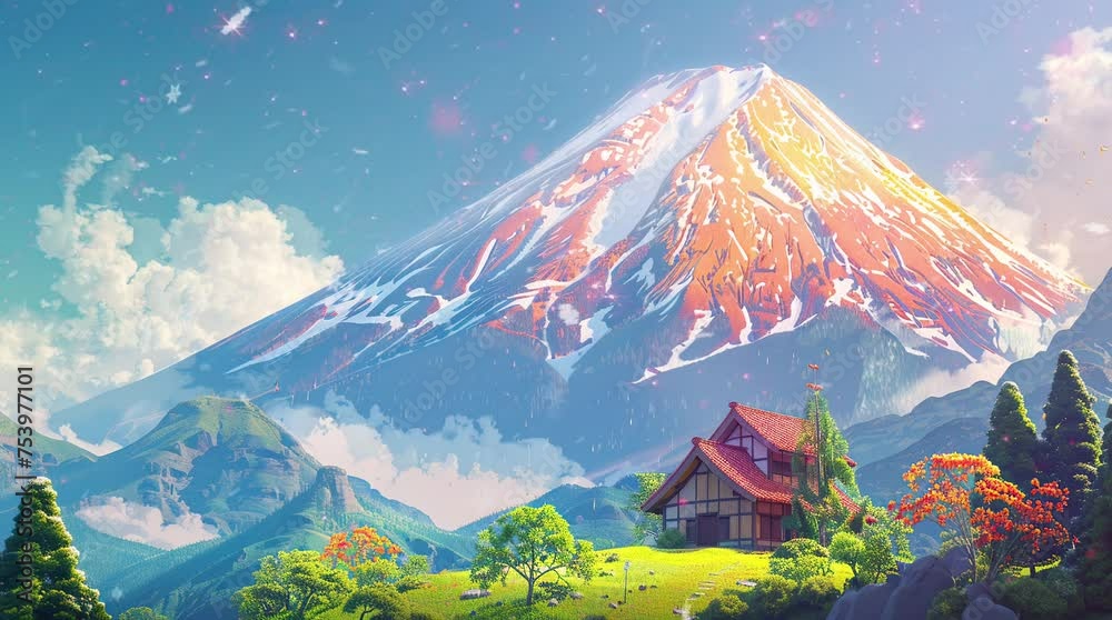 Mountain Majesty: A stately mansion nestled against the imposing ...