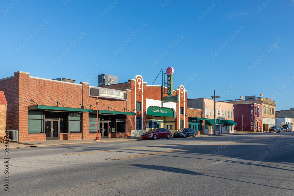 facade of the historic Fort Worth marine theater and other old brick ...