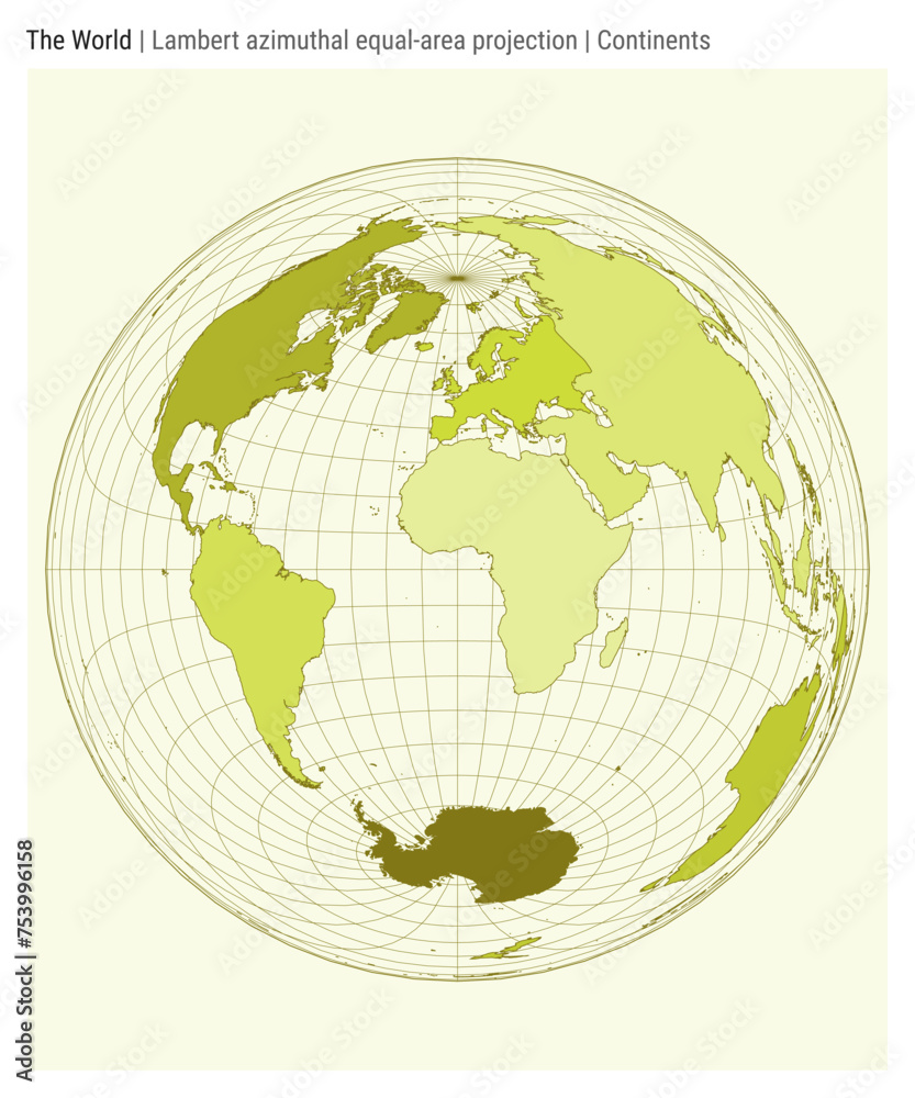 World Map. Lambert azimuthal equal-area projection. Continents style ...
