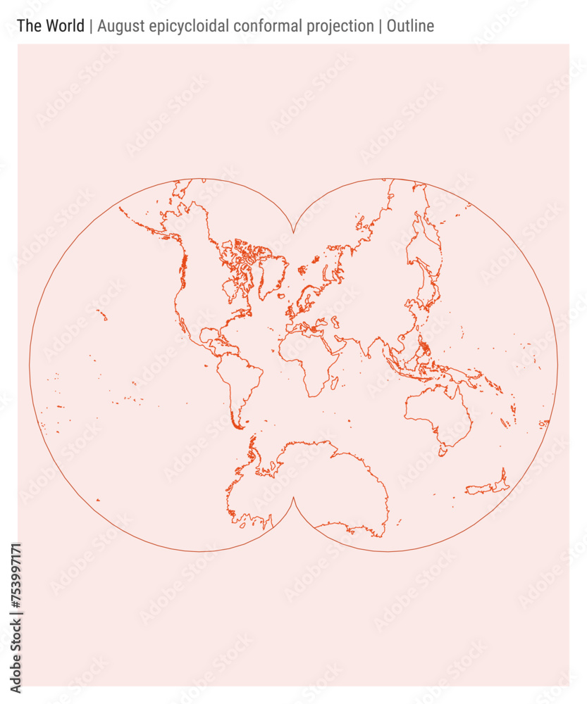 Vetor de World Map. August epicycloidal conformal projection. Outline ...