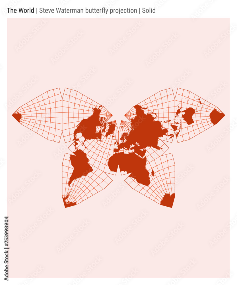 World Map. Steve Waterman butterfly projection. Solid style. High Detail World map for ...