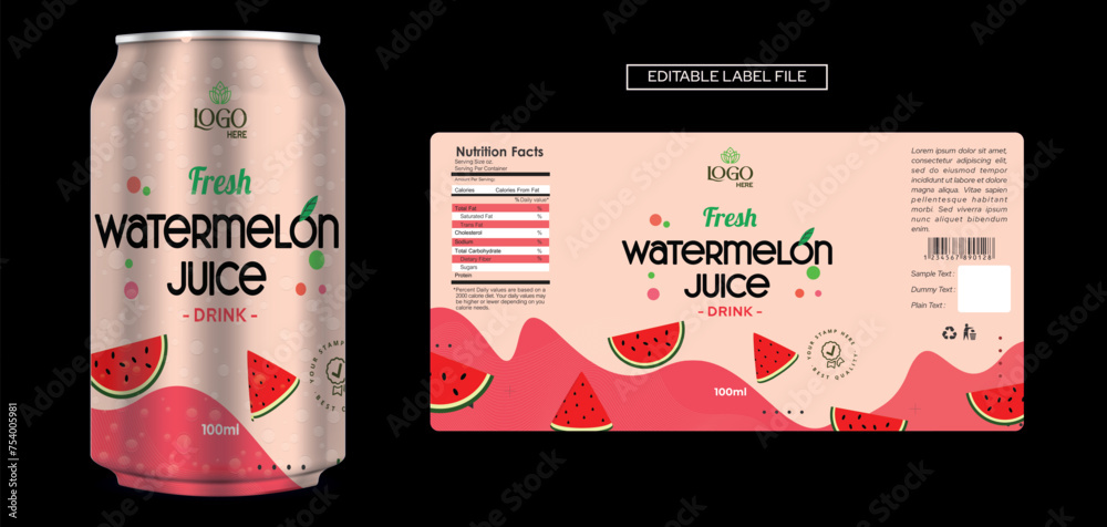 Vetor de Watermelon juice drink label design, soft drink label design ...
