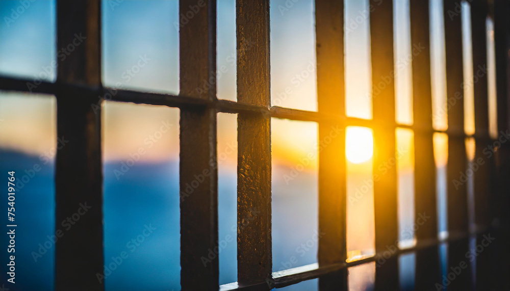 Silhouetted jail cell with dramatic backlighting, evoking themes of ...