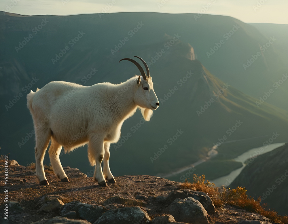 mountain goat on a rock in the mountains, Valhalla Provincial Park in ...