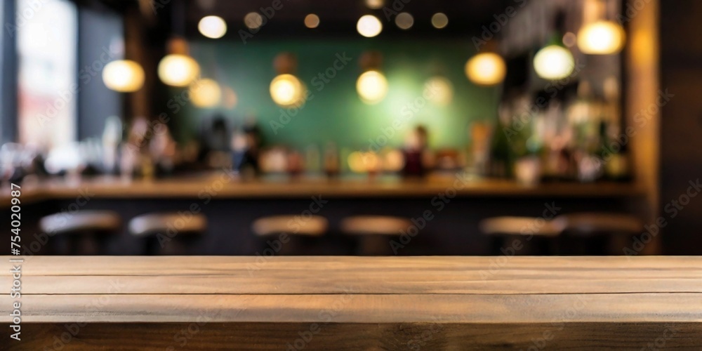 Rustic empty wooden table top of bar counter liquor store with copy ...