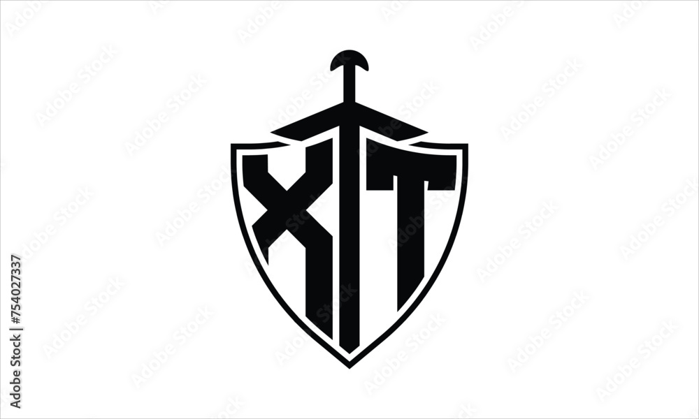 XT initial letter shield icon gaming logo design vector template ...