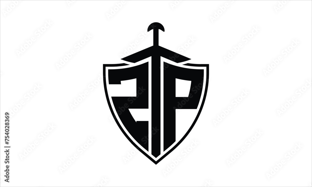 ZP initial letter shield icon gaming logo design vector template ...