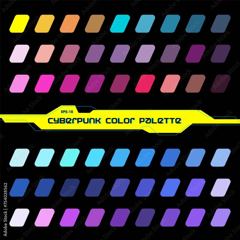 Cyberpunk color palette, futuristic combinations of colors and shades ...