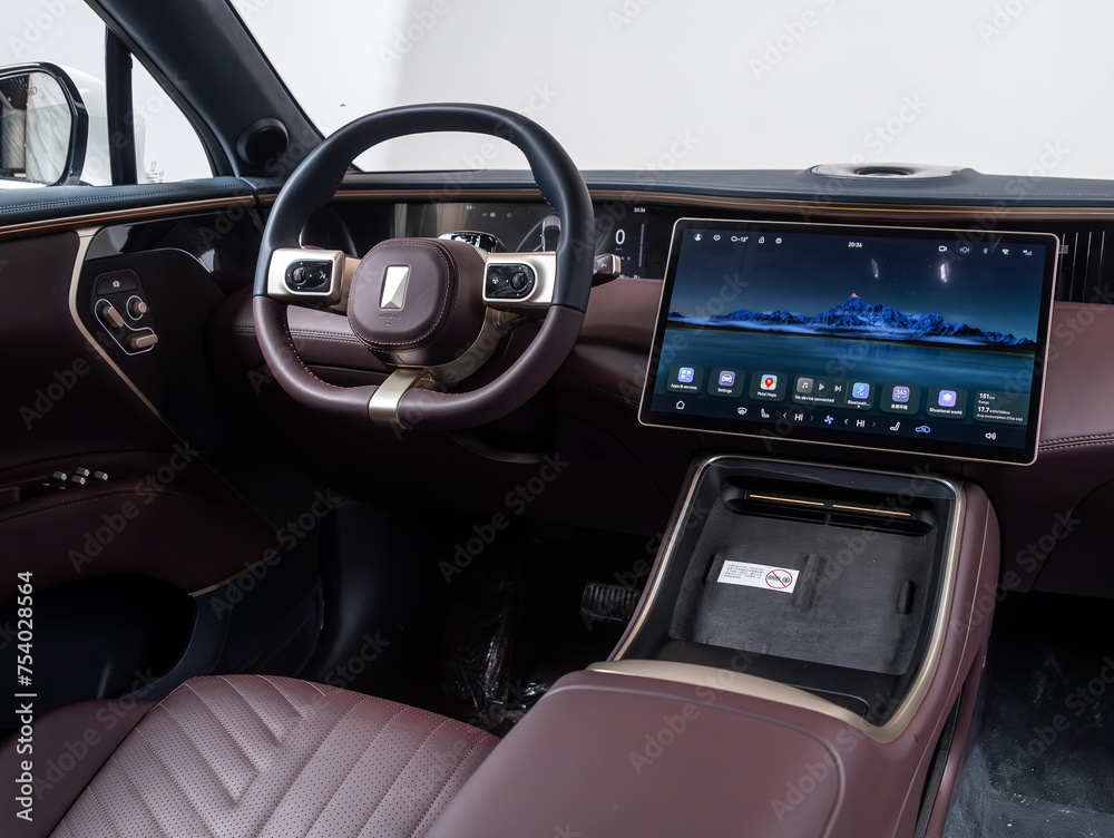 Novosibirsk, Russia - February 21 , 2024: Interior view of car with new ...