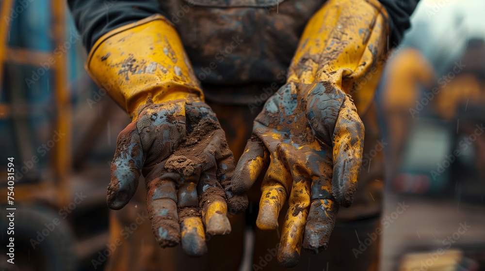 Greasy and dirty hand gloves of a sanitation worker. Stock Illustration ...