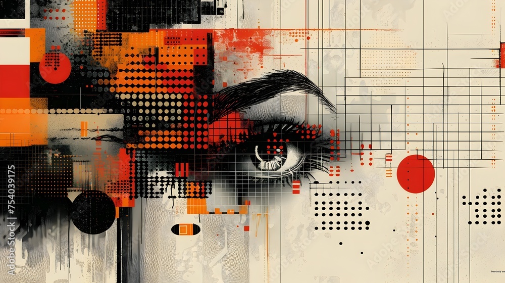 Abstract Womans Eye with Geometric Shapes and Futuristic Fragmentation ...