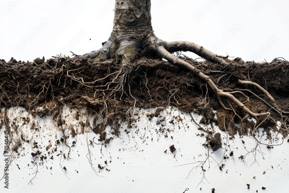 detailed view of an unearthed tree, showcasing the complexity and ...