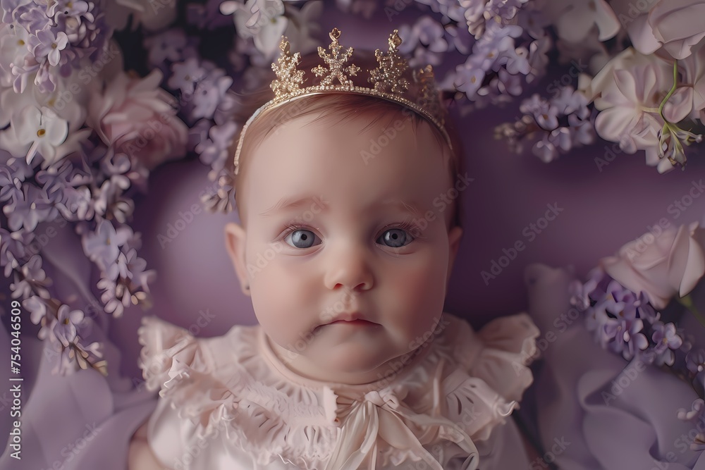 In a world of soft lilac, the most endearing little baby wears a tiny ...