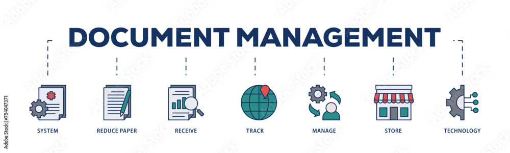 Document management icons process structure web banner illustration of ...