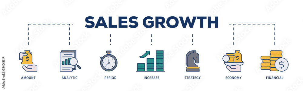 Sales growth icons process structure web banner illustration of ...