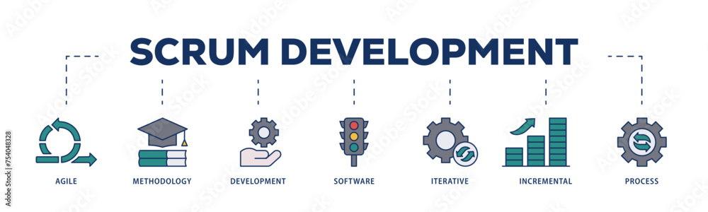 Scrum development icons process structure web banner illustration of agile, methodology ...