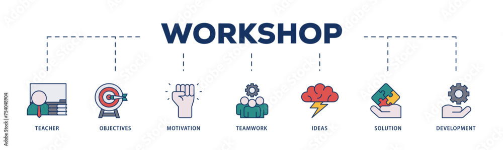 Vetor de Workshop icons process structure web banner illustration of ...