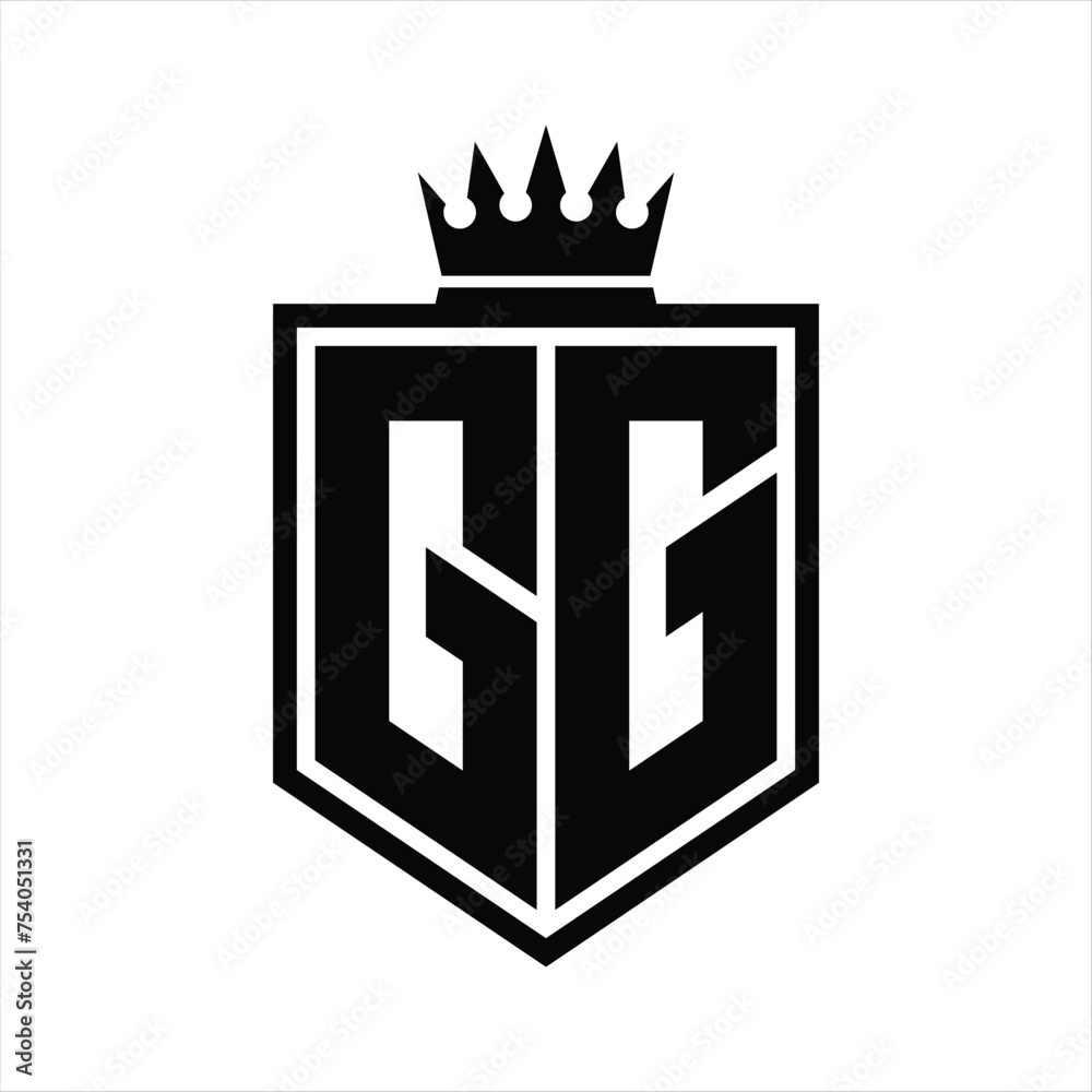 GG Logo monogram bold shield geometric shape with crown outline black ...