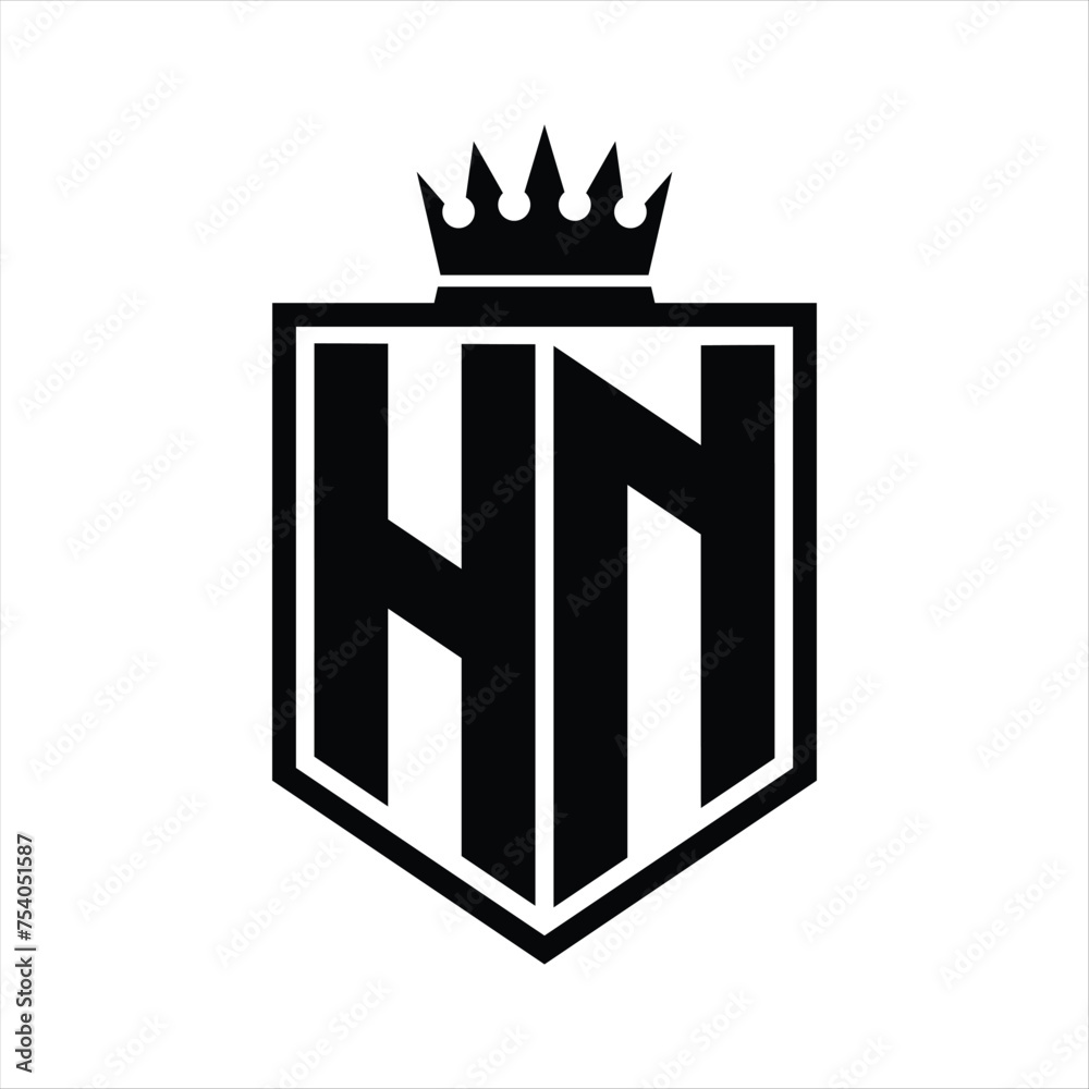 HN Logo monogram bold shield geometric shape with crown outline black ...