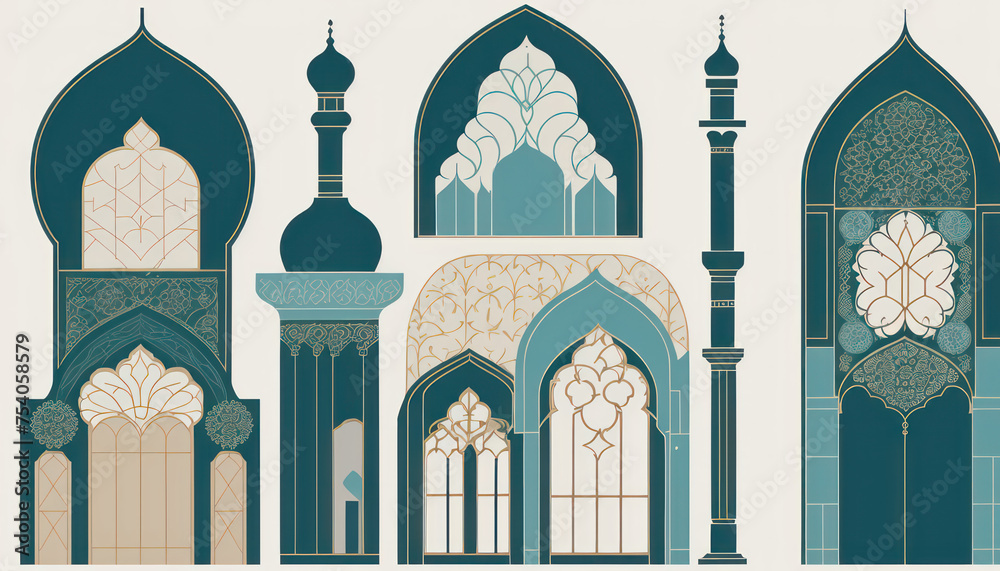 aset of different shapes and sizes of windows, decorative panels ...