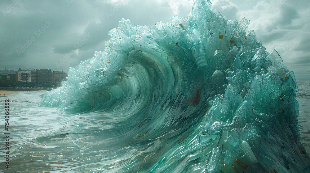 Wave of plastic pollution in the ocean. Stock Illustration | Adobe Stock