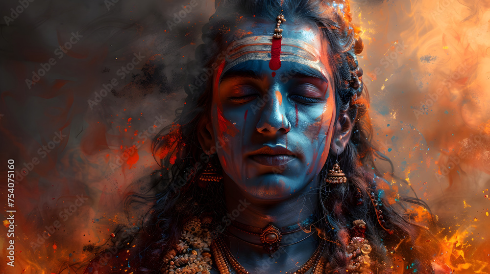 Epic Lord Shiva Portrait in Digital Art with Blue Skin, Fire, and ...