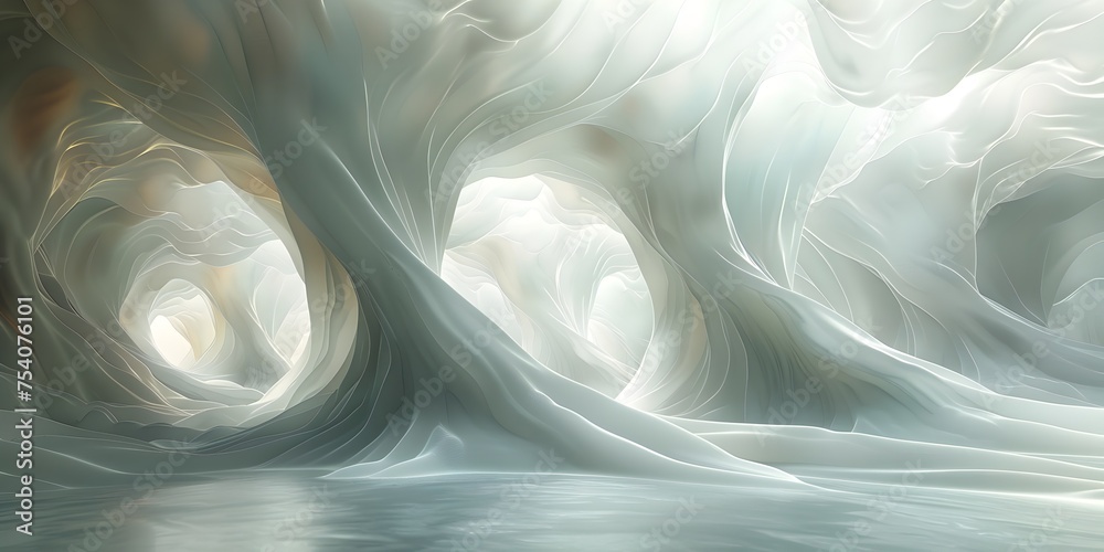 Ethereal AI-Generated Cave Landscape with Flowing Fabric and Soft Light ...
