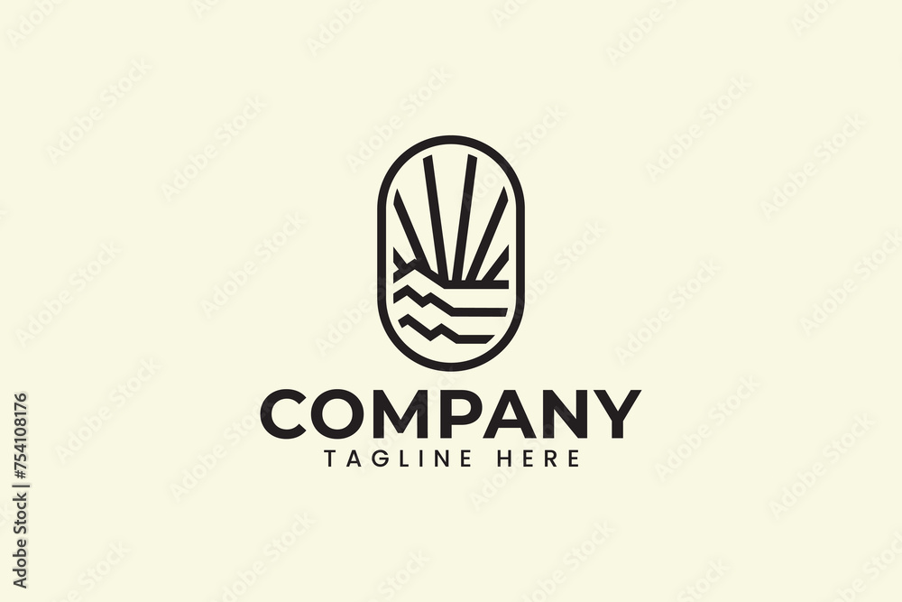 mountain ridge with sunrise sunset outline logo for adventure community ...