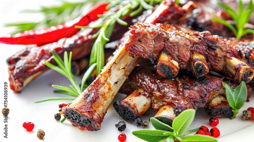 Grilled ribs on a white background. Relish the sight of these ...