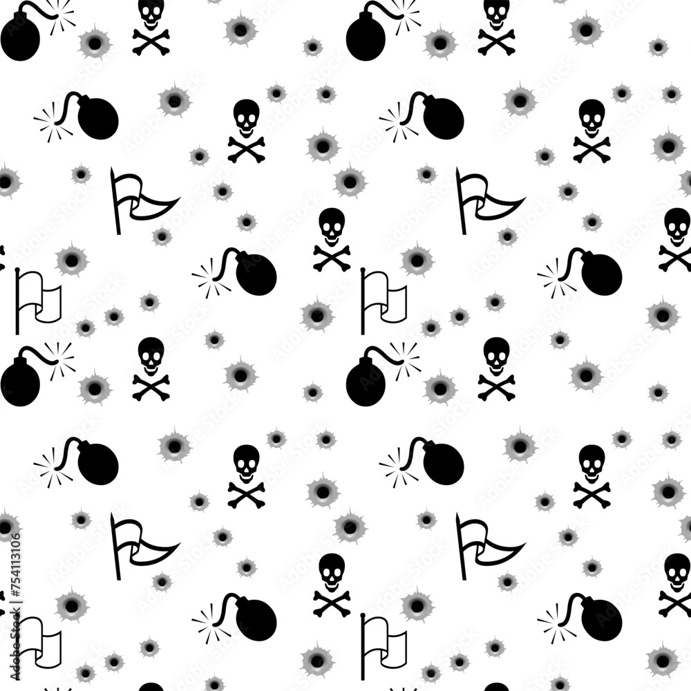 Abstract pattern. Pirates, bombs, bullets, flags. Seamless pattern ...
