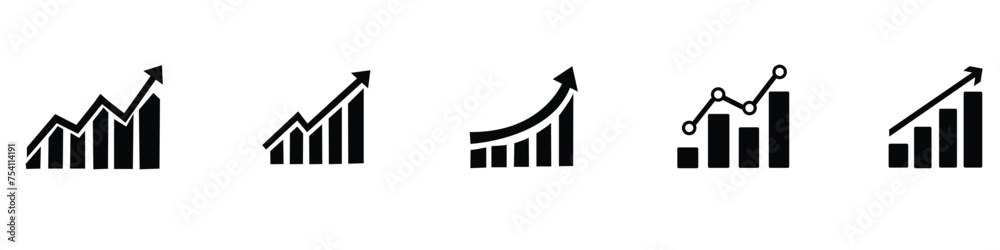 Growing graph icon set in line style. Business chart with arrow ...