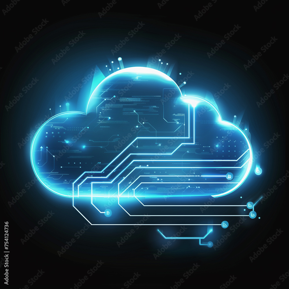 A cloud icon illuminated with circuit lines, portraying the modern flow ...