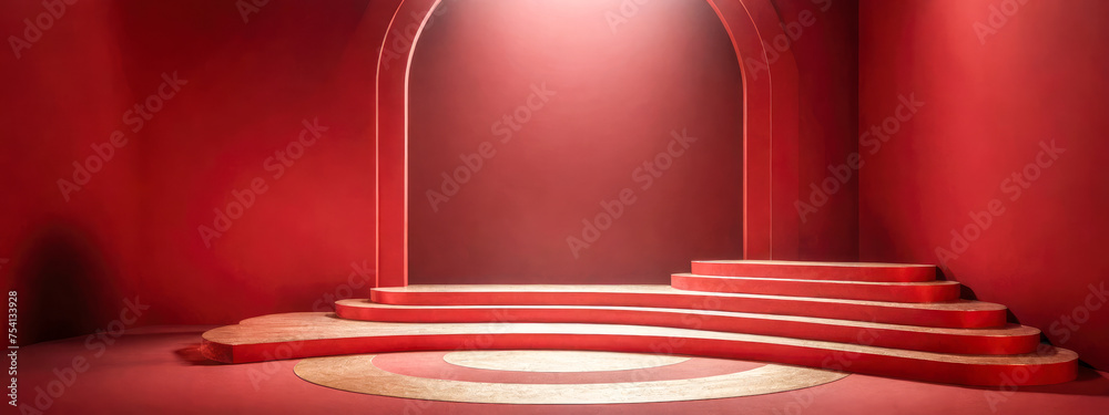 Product showcasing background. empty stage with modern design, rich red ...
