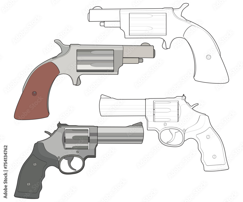 Bundling set of Vector of Revolver art, Shooting gun, Weapon ...