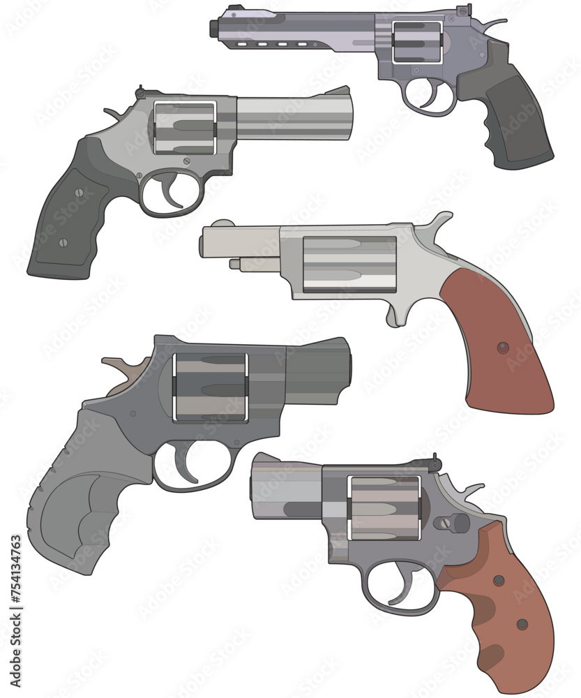 Bundling set of Vector of Revolver art, Shooting gun, Weapon ...