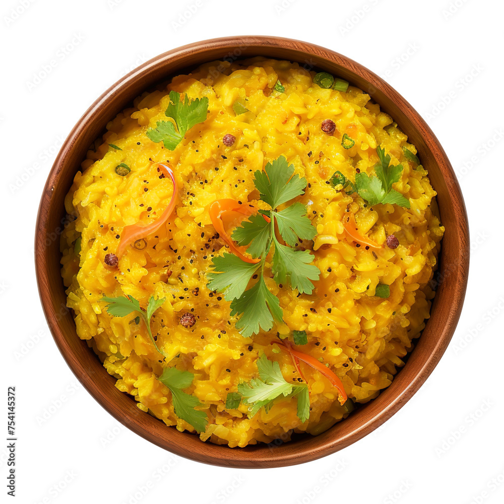 Delicious dal khichadi or khichdi in a bowl top view isolated on ...