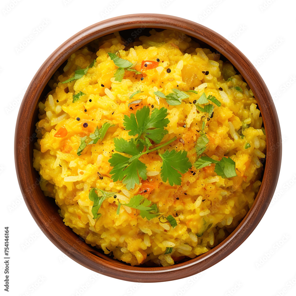 Delicious dal khichadi or khichdi in a bowl top view isolated on ...