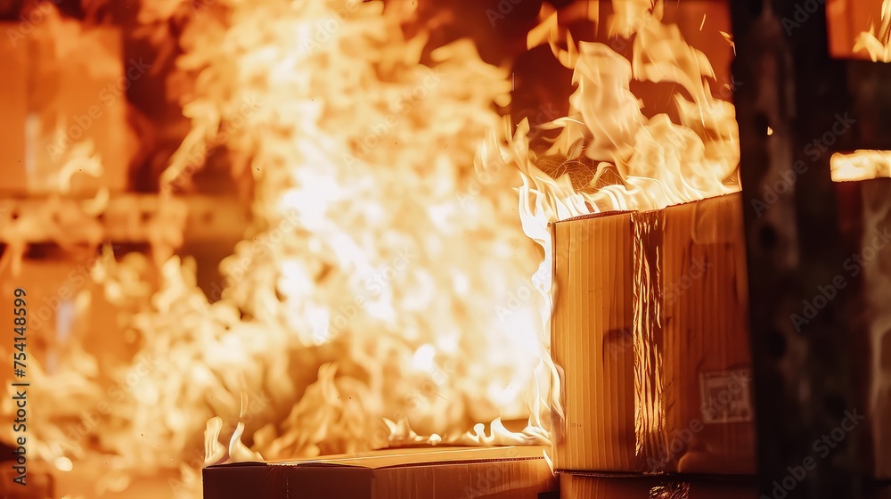 Fire in a warehouse. The warehouse succumbs to the relentless fire ...