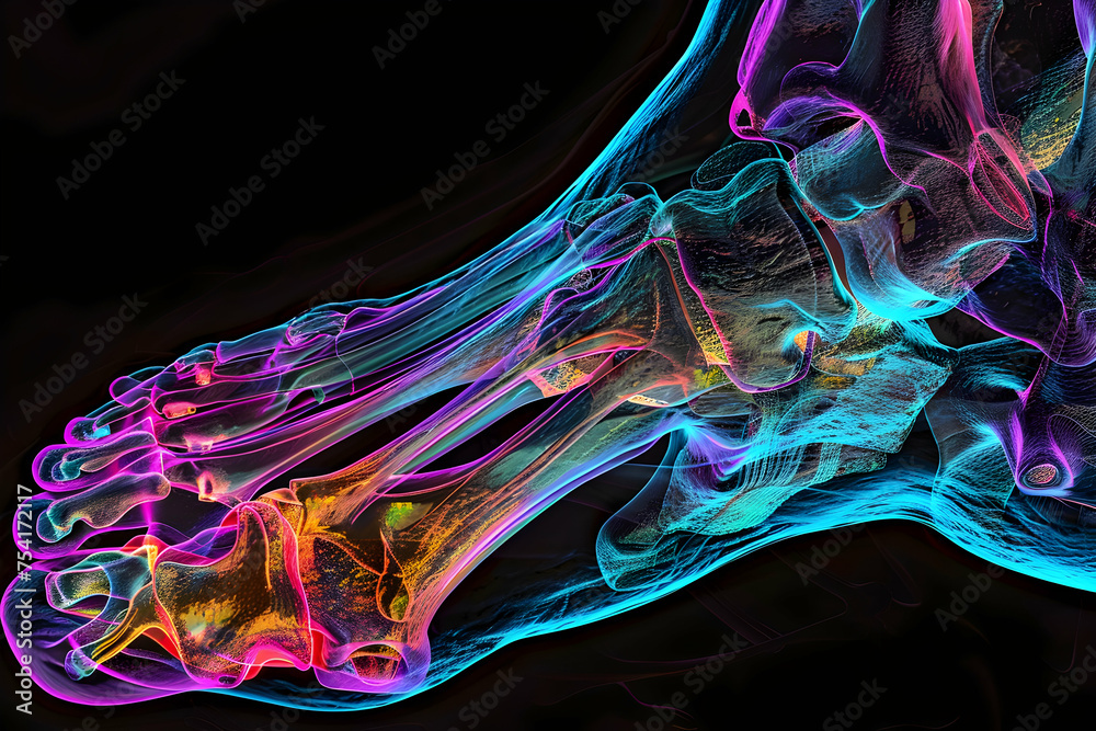 Illustration of MRI scan of the human foot from a sagittal perspective ...