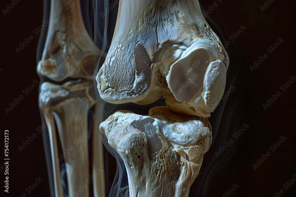 MRI image of a sagittal view of the human knee, showing the femur ...