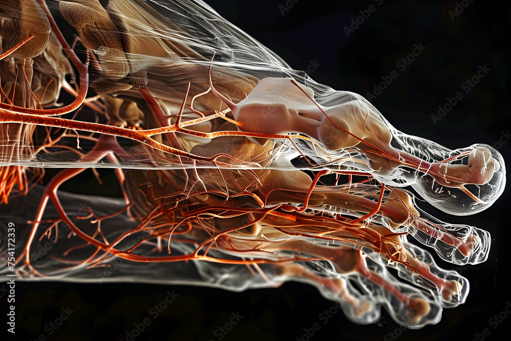 3d illustration mri of intricate network of nerves and blood vessels ...