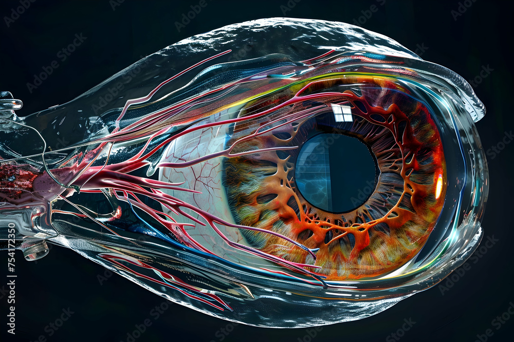 3d realistic MRI scan of the human eye from a frontal perspective ...