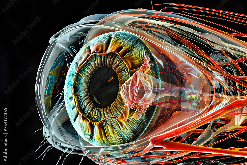 3d realistic MRI scan of the human eye from a frontal perspective ...