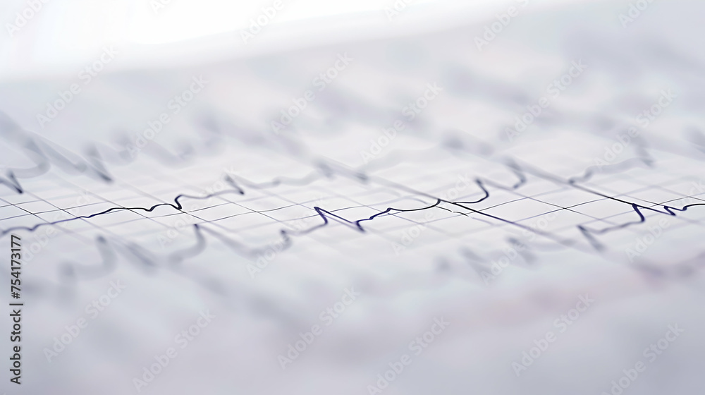 A close-up of an electrocardiogram (ECG) printout with heart beating ...