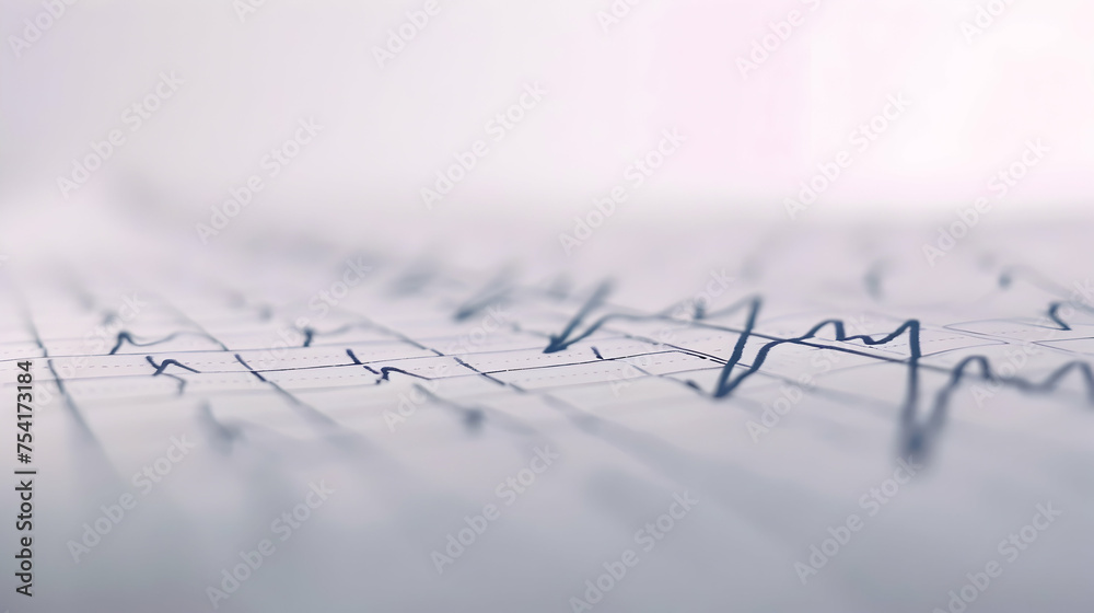 A close-up of an electrocardiogram (ECG) printout with heart beating ...