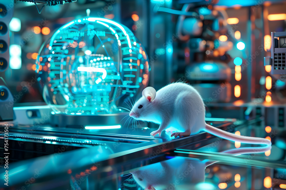 Poster A futuristic laboratory scene, where a genetically modified ...