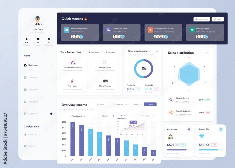 UI UX Infographic dashboard. UI design with graphs, charts and diagrams ...